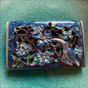 lahoneyhive | Accessories | Enamel Bird Floral Metal Hard Shell Card ...